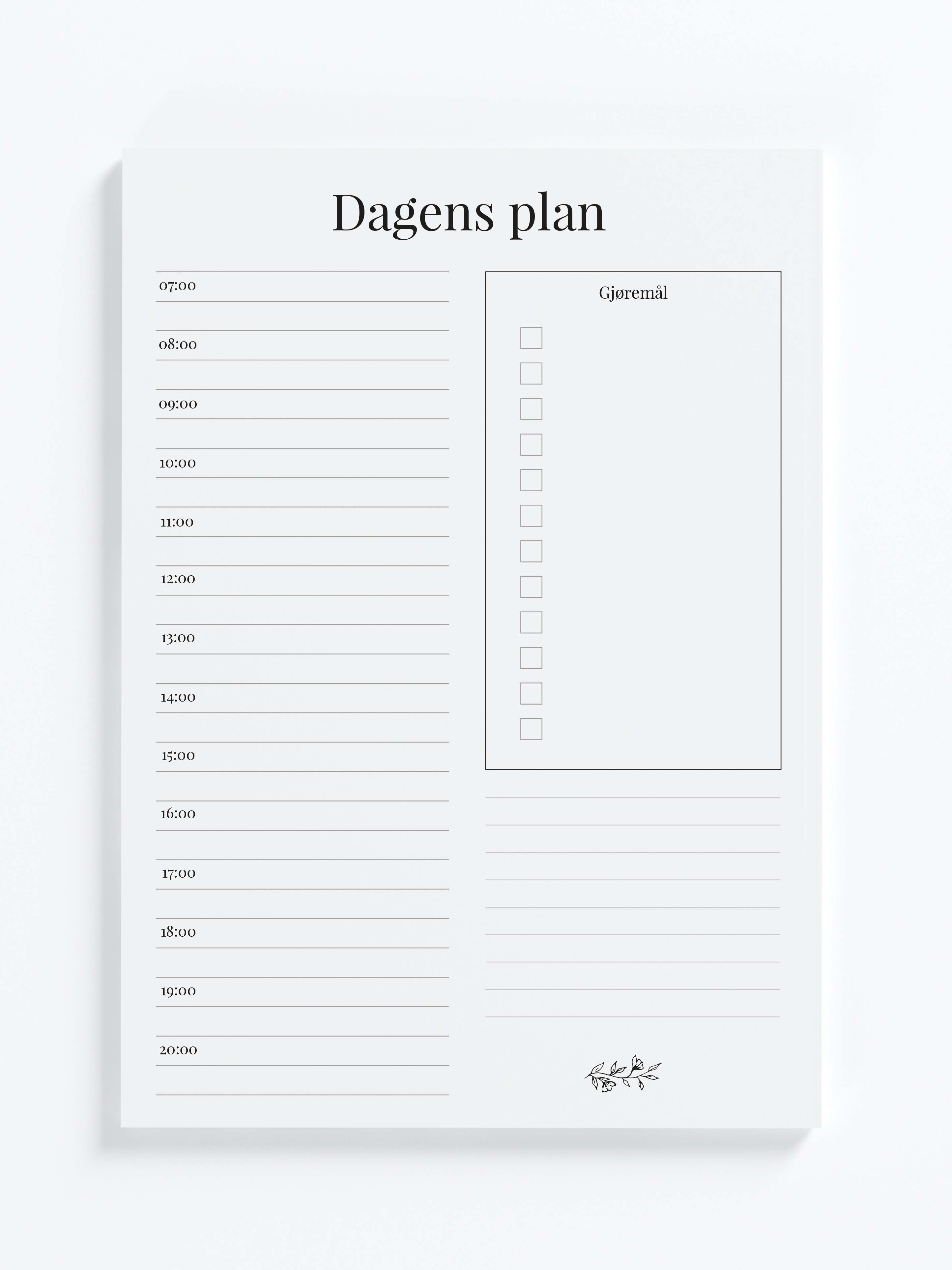 Dagens plan - blokk – Aveluna