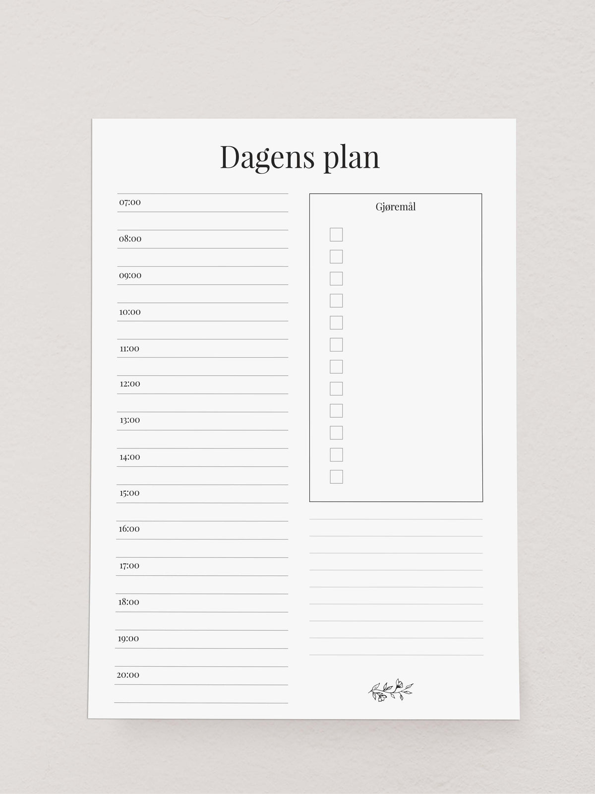 Dagens plan - blokk - Aveluna